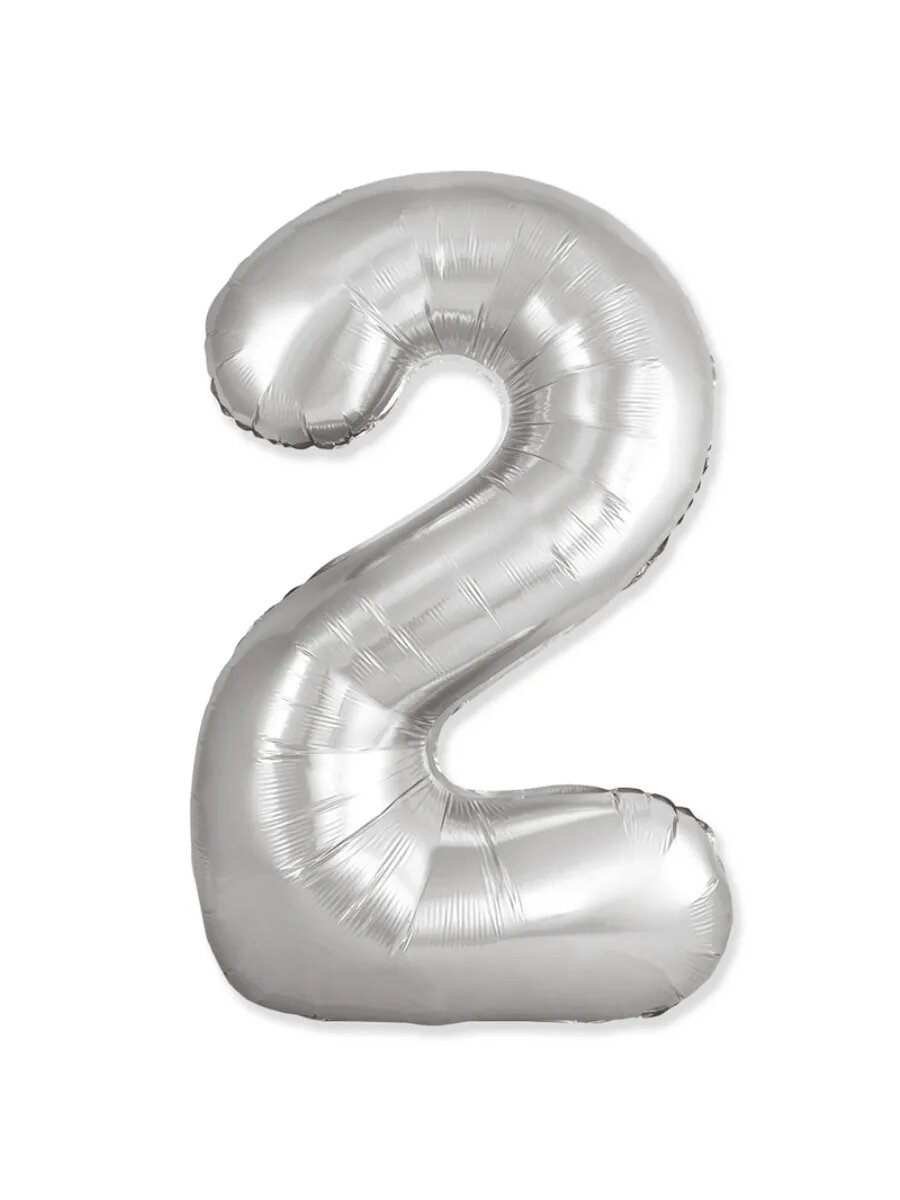 Цифра 2 Серебро Slim, фольгированные шары, 40"/102 см, 1 шт.