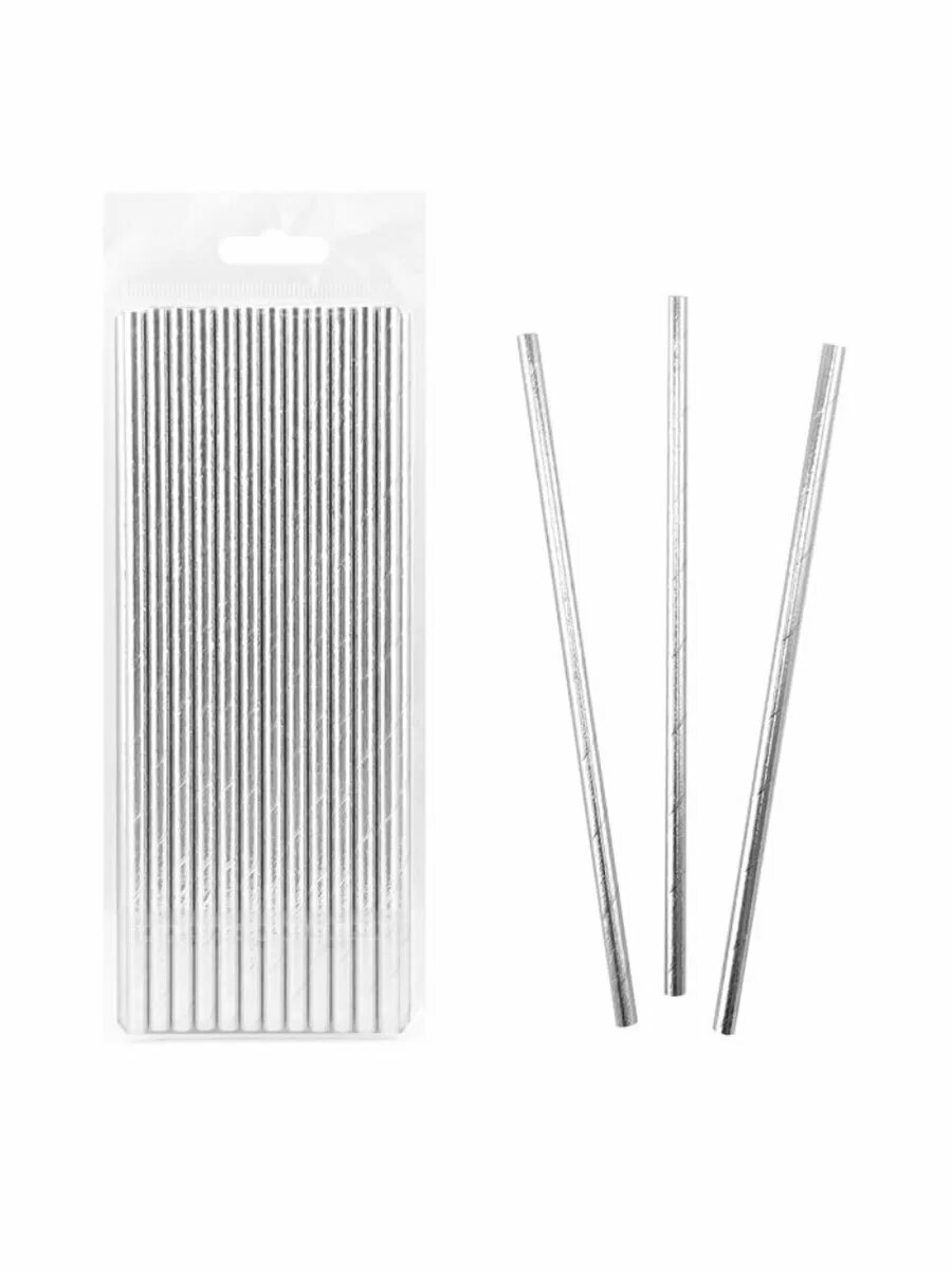Трубочки для коктейля "Блеск" Серебро (20 см) / 25 шт.