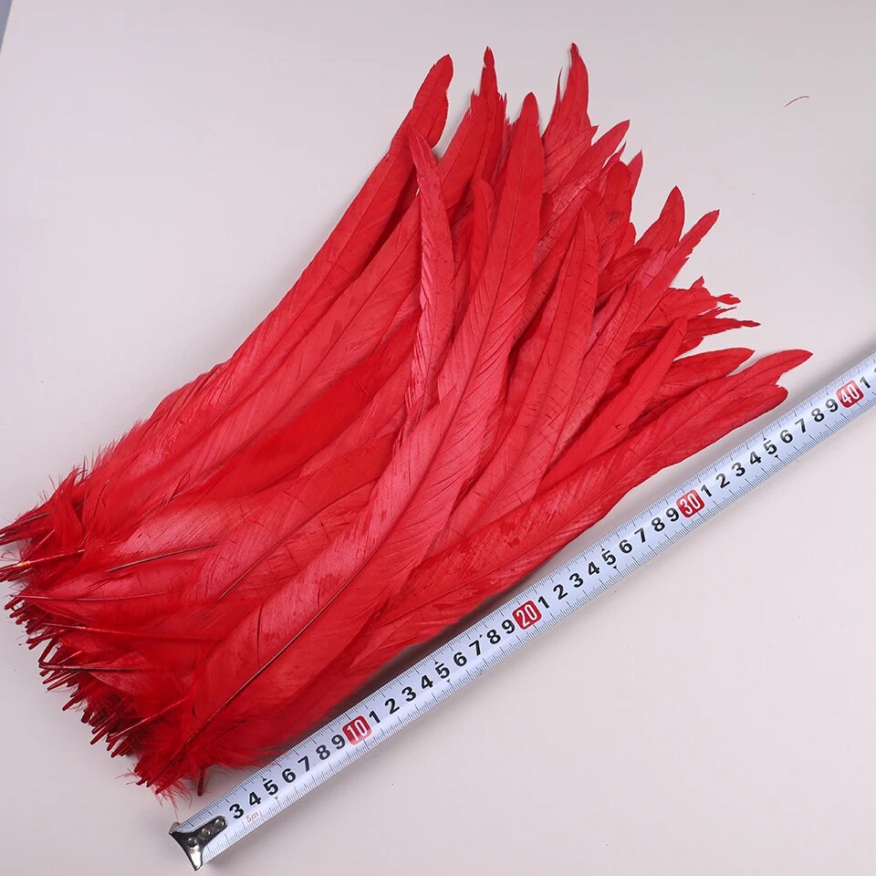 Натуральные перья петуха 50 шт. Красный, 35-40cm 100pcs, red