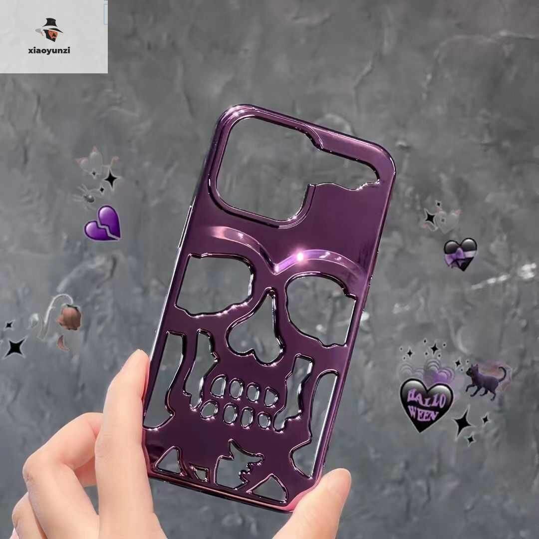 XiaoyunziПолый череп iPhone 14 ProMax 13 12 11 Pro Max Plus Роскошный гальванический акриловый противоударный чехол для телефона Ghostface