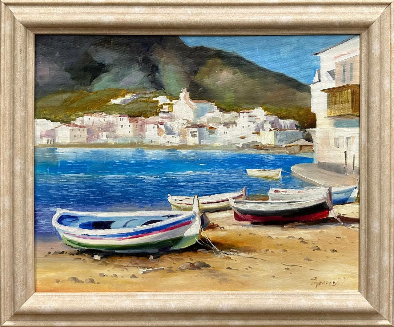 Картина маслом морской пейзаж "В бухте" Зубарева 40х50