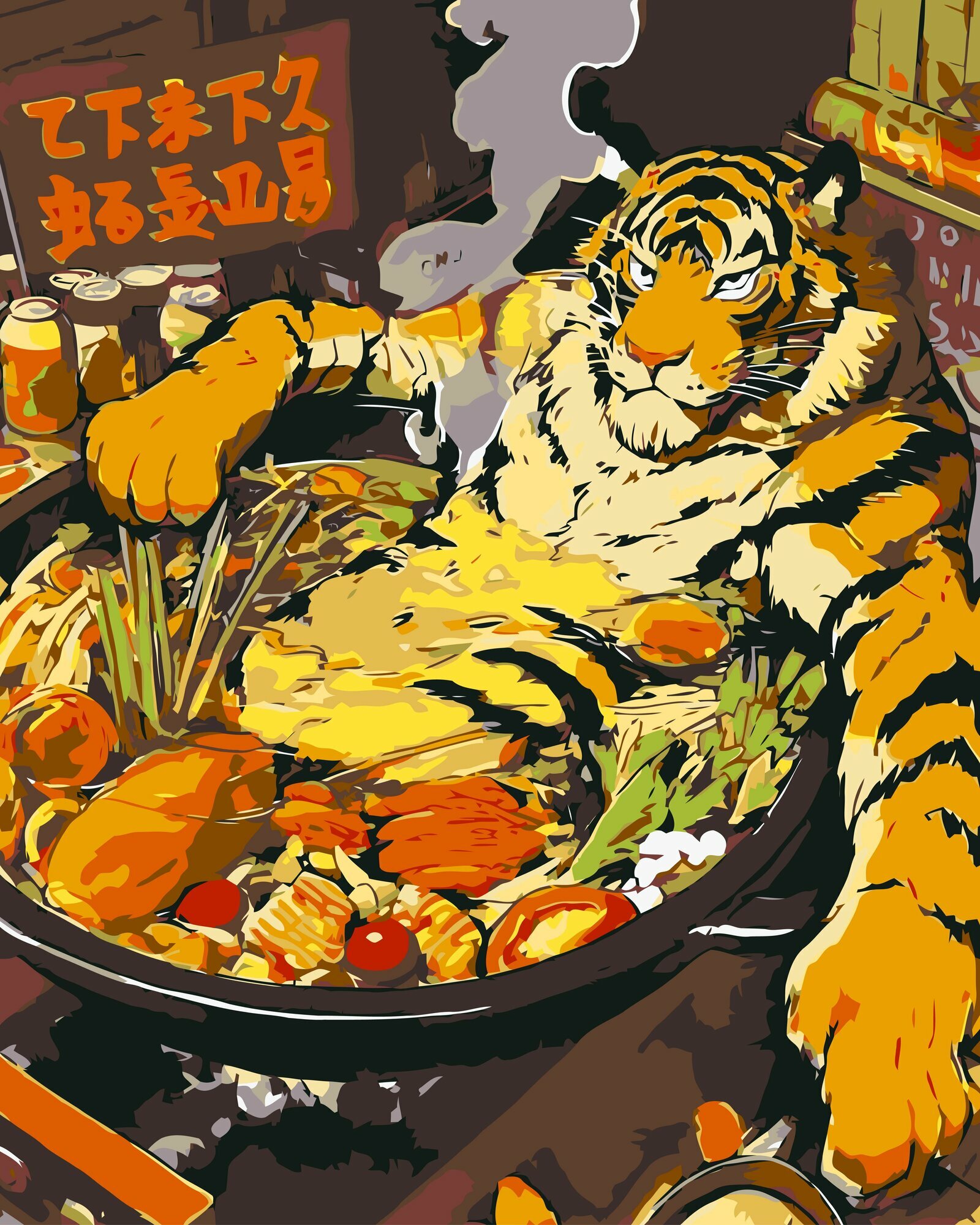 Картина по номерам T754 "Тигр в рамене" 40х50