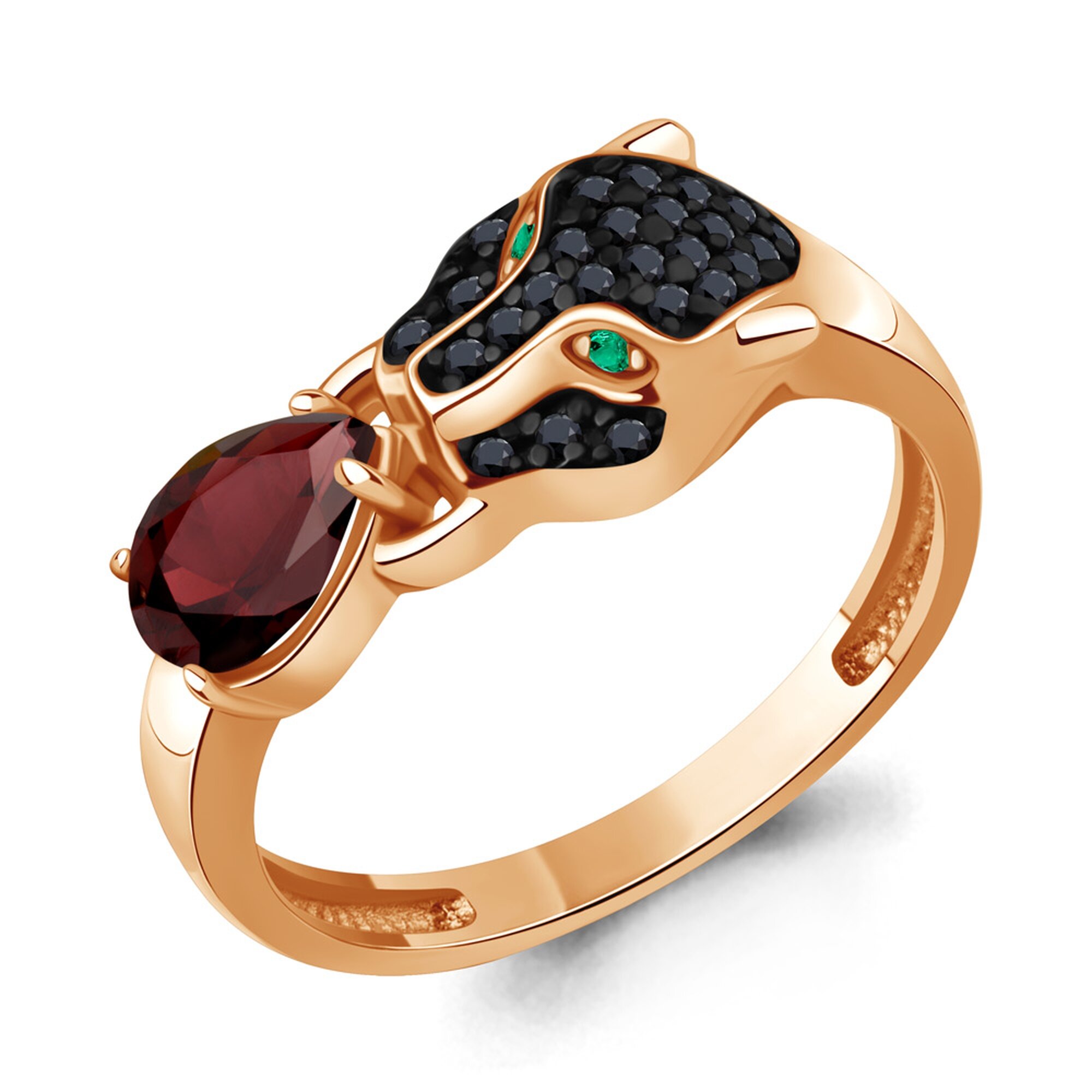 Кольцо Diamant online, серебро, 925 проба, золочение, гранат, кристалл, изумруд синтетический