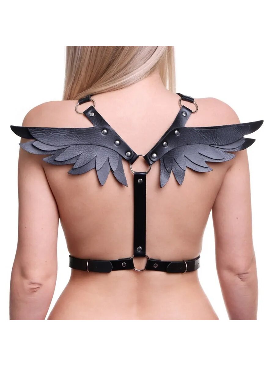 Портупея БДСМ с крыльями, на грудь, экокожа, размер OS, черн