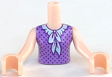 Torso Mini Doll Girl Medium Lavender Blouse Top with Dark Purple Dots and Light Aqua Ruffled Collar Pattern, Light Nougat Arms with Hands, FTGpb174c01 Light nougat N