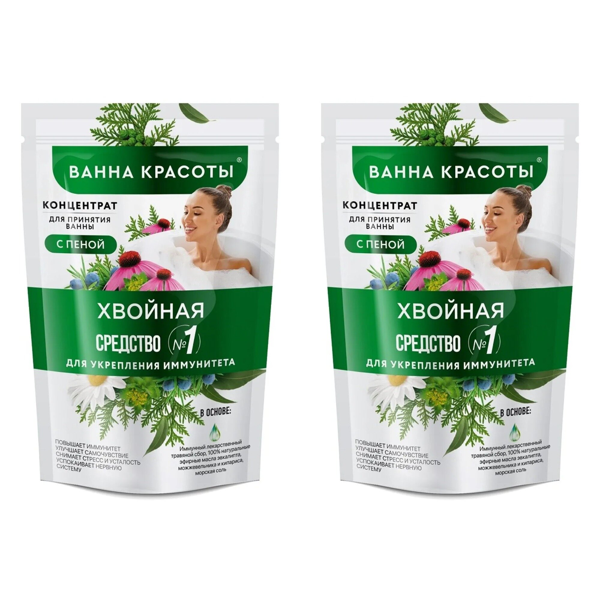 Концентрат для ванны фитокосметик, Ванна Красоты, с пеной, Хвойная, 250 мл, 2 шт