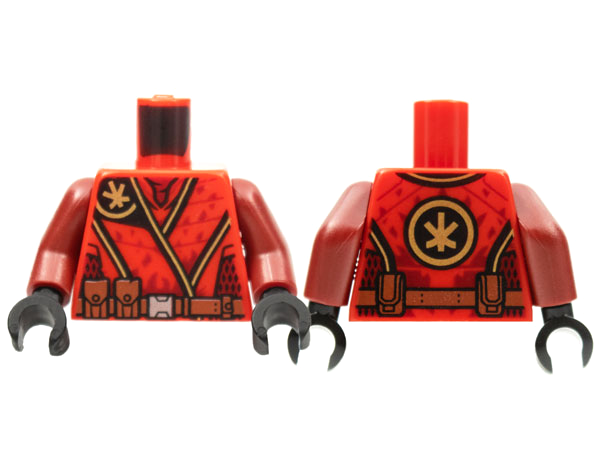 Torso Tunic, Gold Ninjago Logogram Letter K, Dark Red Mesh, Reddish Brown Belt Pattern / Dark Red Arms / Black Hands, 973pb4211c01 Red U