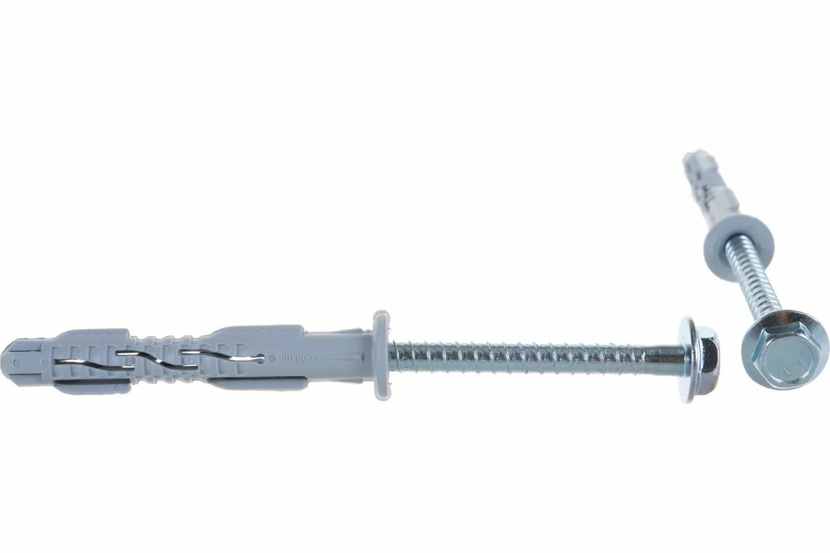 Фасадный дюбель креп-комп нейлон, шуруп под ключ с прессшайбой KENNER Profi 10х80 50шт фдкп1080п