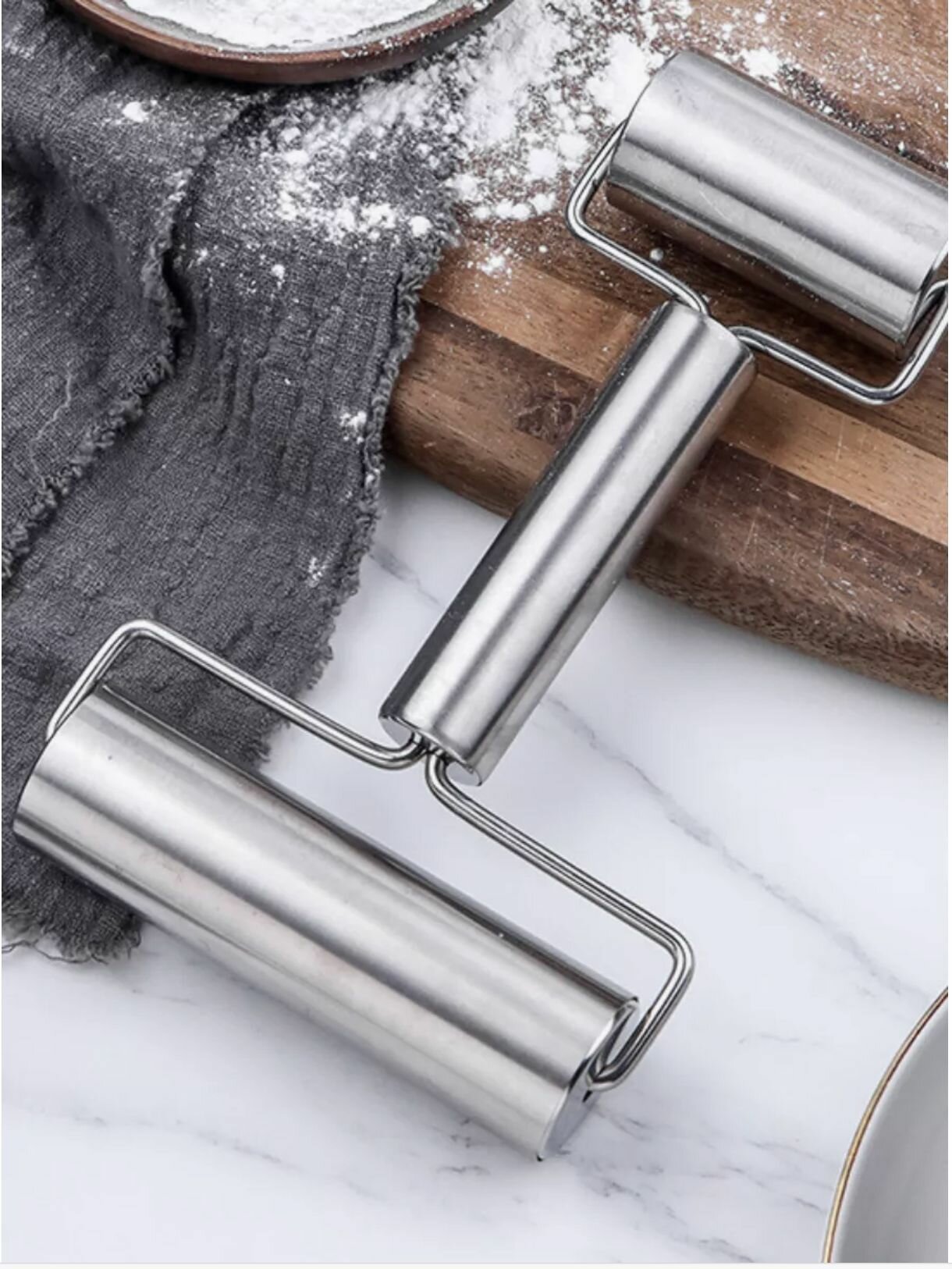 Валик для раскатывания теста с обеих сторон, размер 11,5х18 см, нержавеющая сталь