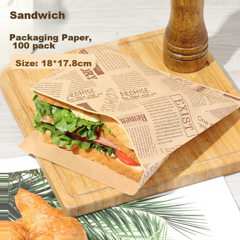 Baijie Sandwich Wrapping Paper, Toast, Burger Buns, Scallion Pancakes, French Fries, Baking Oil-Proof Paper, Laminating Film, 100 Sheets