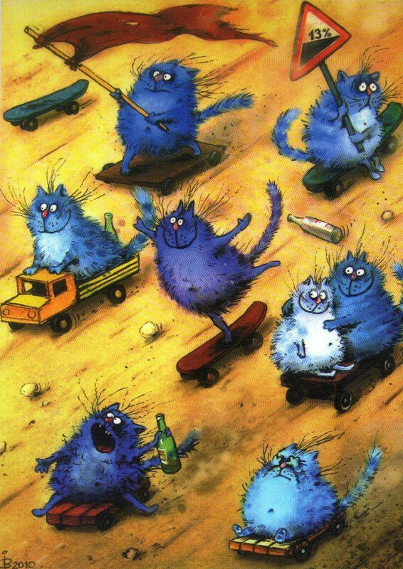 Алмазная мозаика "Синие коты Рина Зенюк MozArt " 40*50 см, безрамная, идеальна для дома, украшения, подарков.