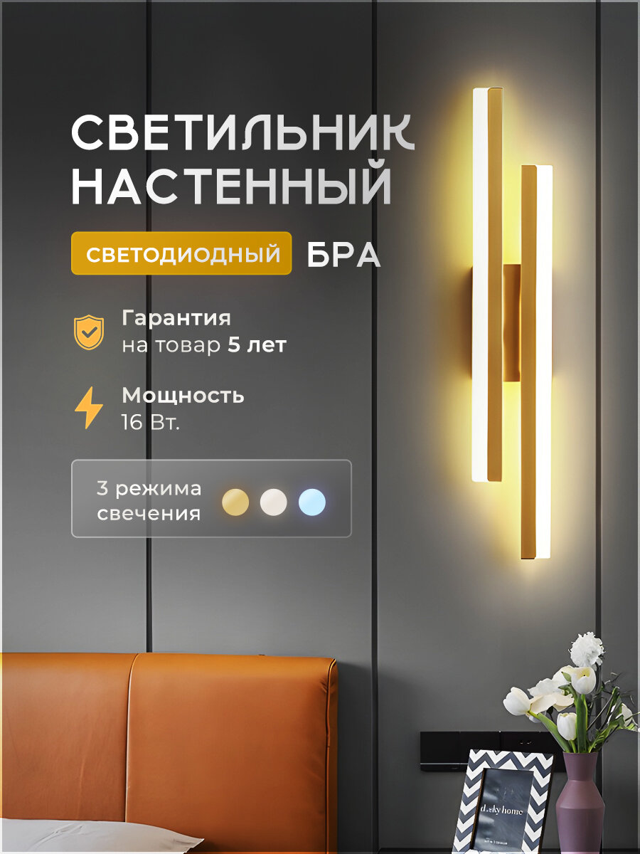 Светильник настенный GloLight, LED, IP20, регулировка цветовой температуры