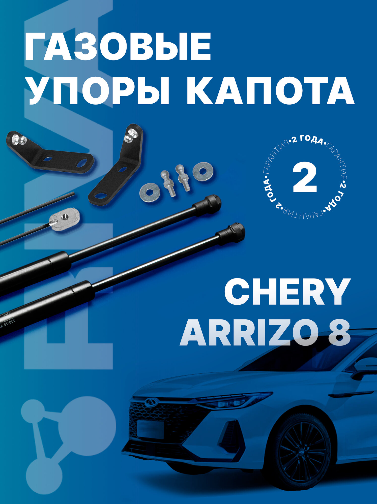Газовые упоры капота Rival для Chery Arrizo 8 2023-н. в, 2 шт, A. ST.0903.1