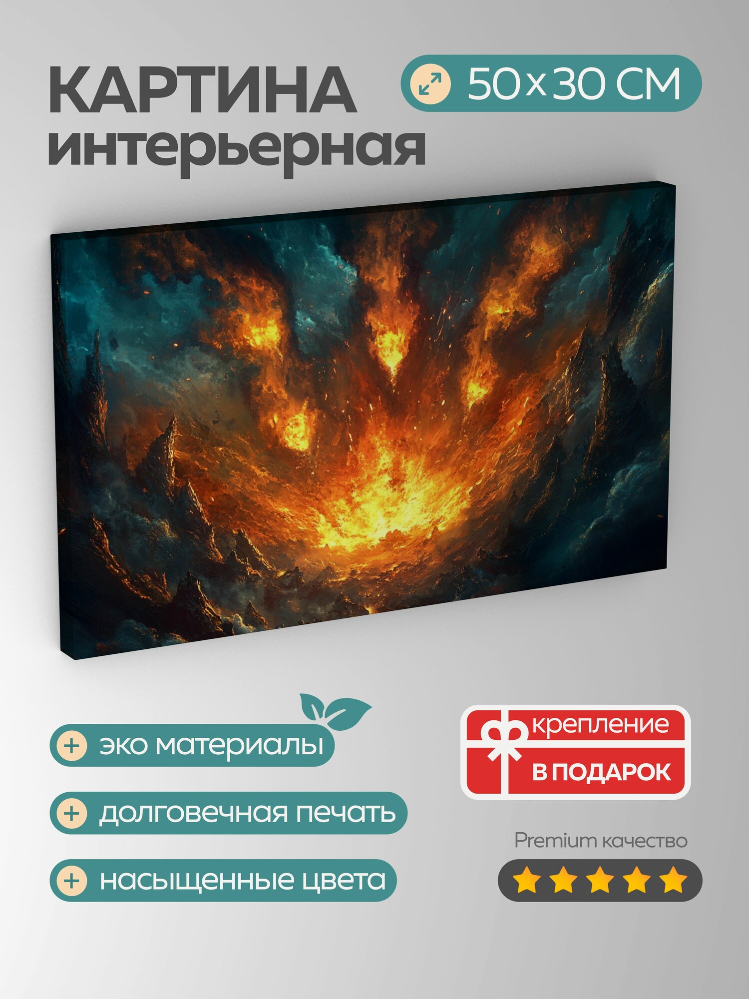 Картина на холсте интерьерная 50х30 см, костер, пламя, тепло, энергия, свет, тени, отблески, вдохновение, огонь