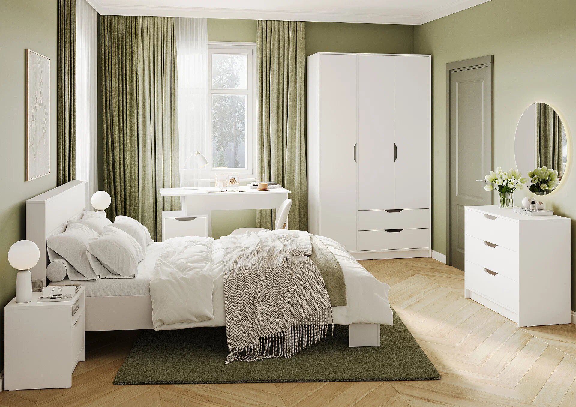 Шкаф 3-х створчатый с 2 ящиками и штангой 120см, фасады без ручек