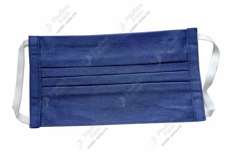 Многоразовая маска для лица «Гармошка» из хлопка с резинкой (синяя), 1 шт.