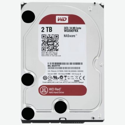 3.5" 2 ТБ Жесткий диск Western Digital Red (WD20EFRX) - SATA3 6.0 Гбит/с, 5400 об/мин, кэш память - 64 Мб