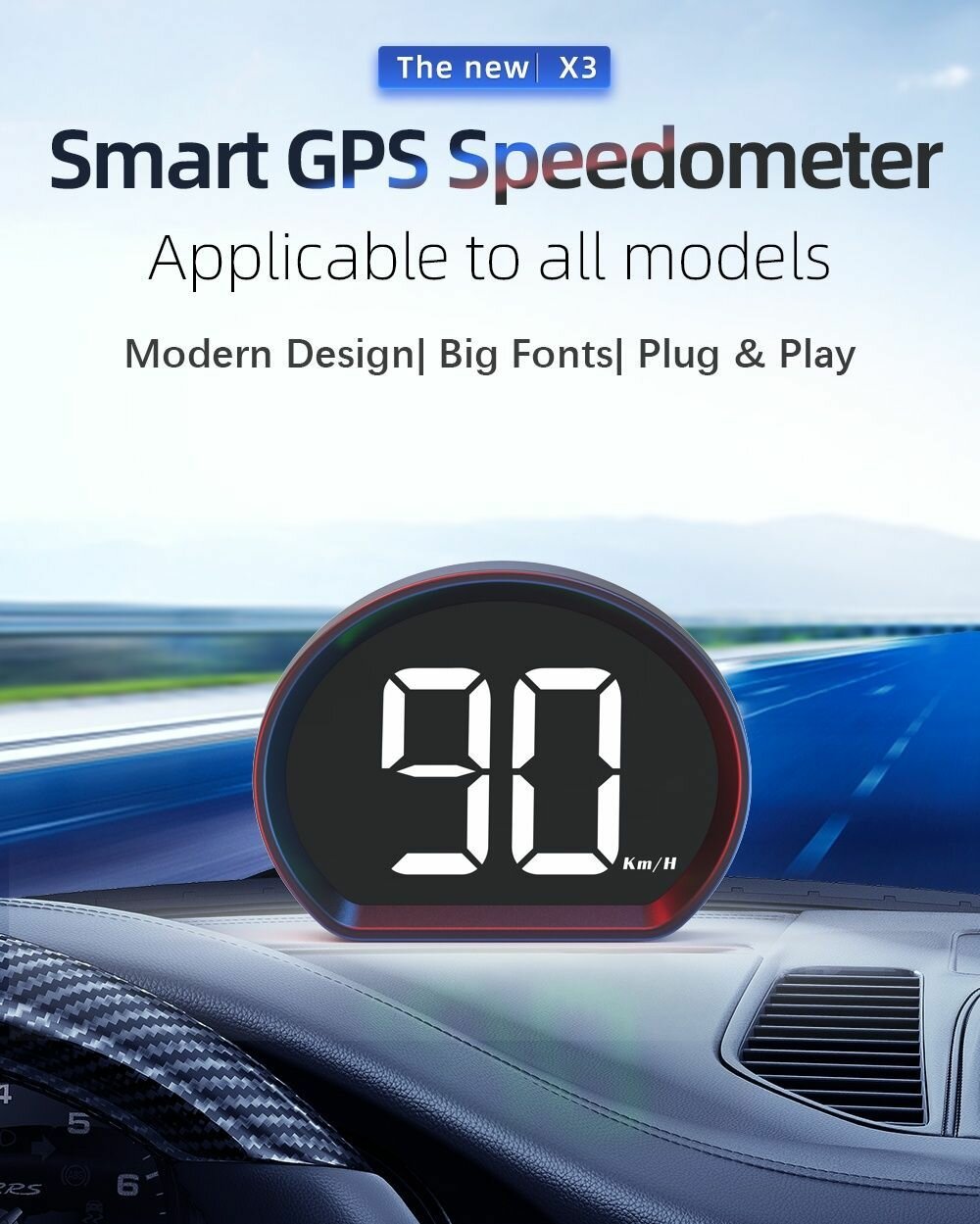GPS-проекционный дисплей HUD для легковых автомобилей — цифровой спидометр км/ч, белый шрифт, USB-питание, 10 Гц, ABS 85×50×20 мм