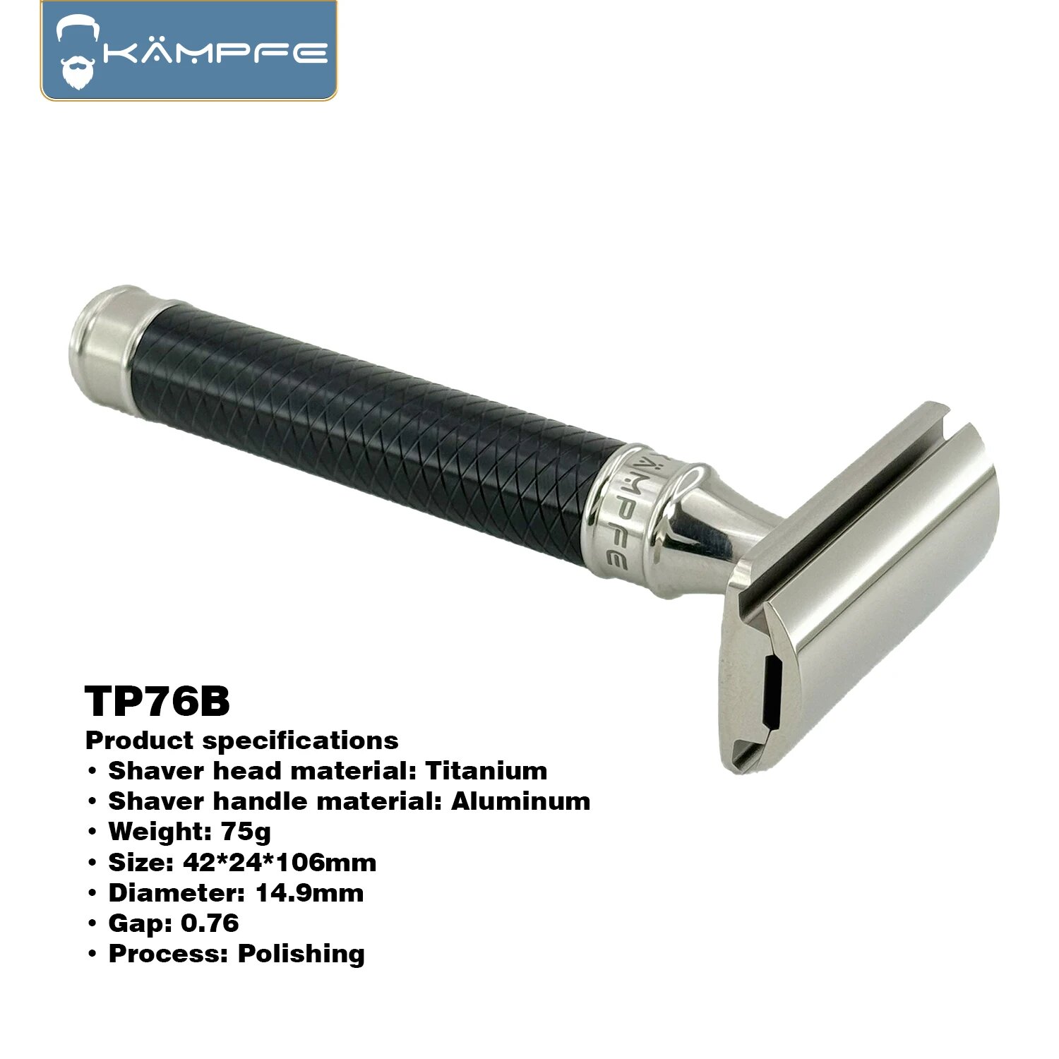 Мужская бритва KAMPFE TP76B, титан, черный
