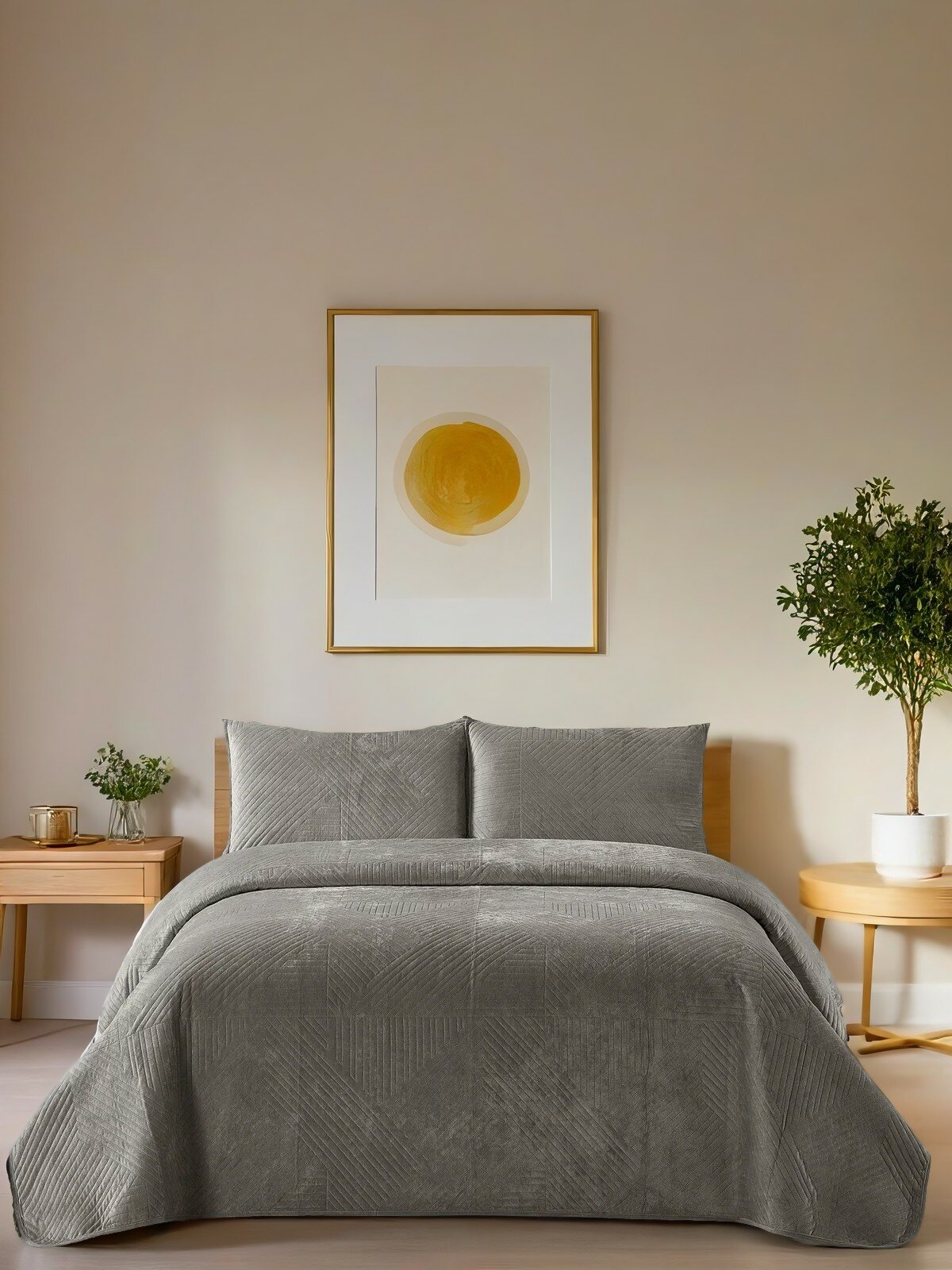 Велюровое покрывало Cleo VELLUTO евро макси 230х250, покрывало на кровать и диван с двумя наволочками, серое