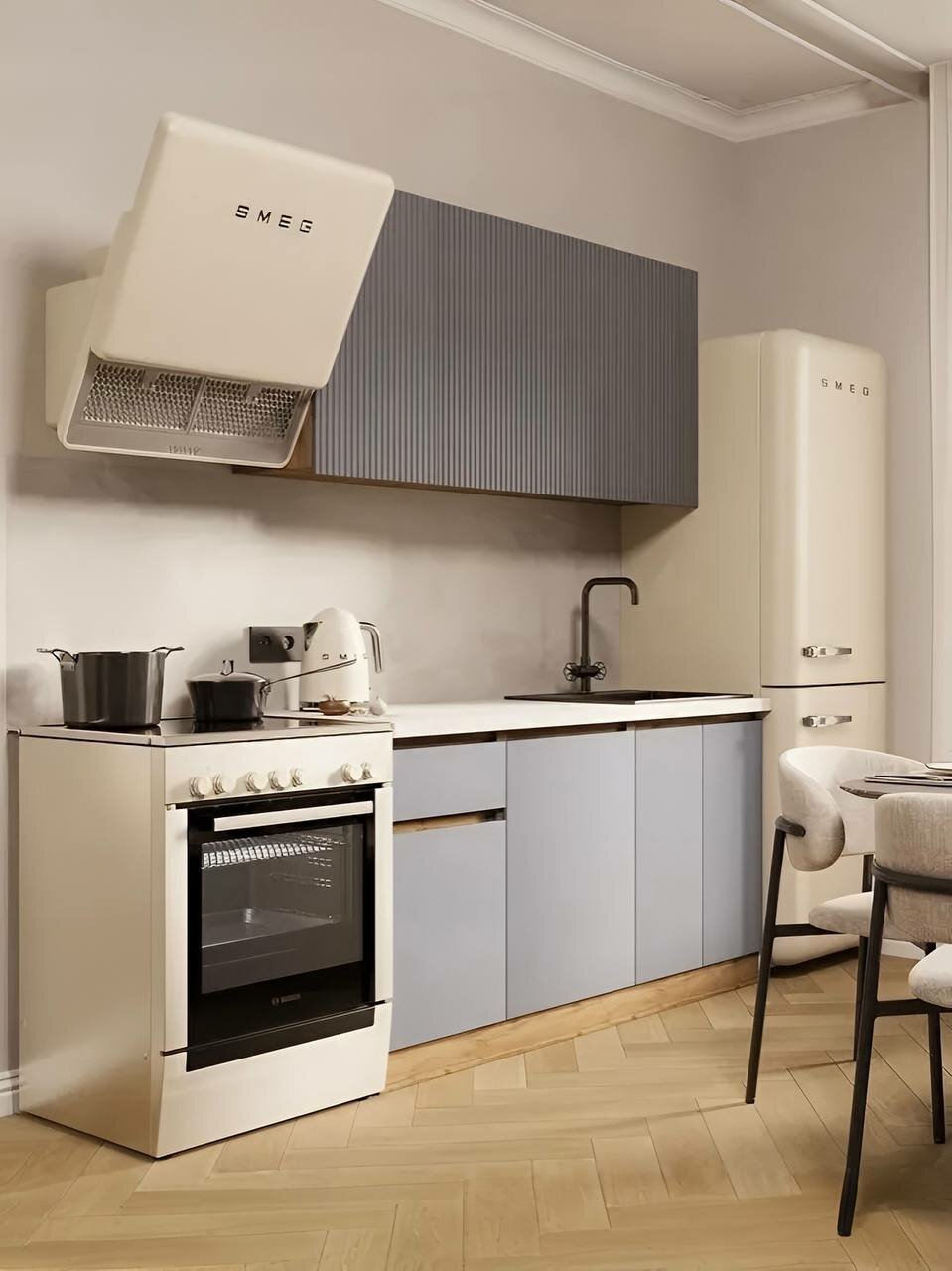 Кухонный гарнитур Ника МДФ 1,5м графит софт/серый софт со столешницей