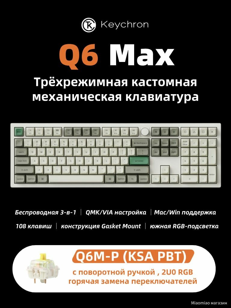 Keychron Клавиатура беспроводная Q6 MAX, (Gateron Jupiter Banana), Английская раскладка, темно-зеленый