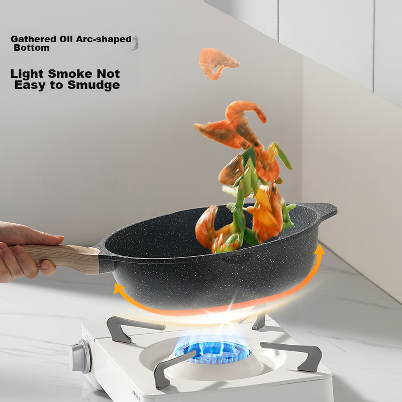 Сковорода JD Jingzao, Frying And Stir-Frying Pan, Maifanshi Color Multi-Purpose Pan, Flat-Bottom Frying Pan, Suitable for Gas And Induction Cooktops, with Lid, 28cm