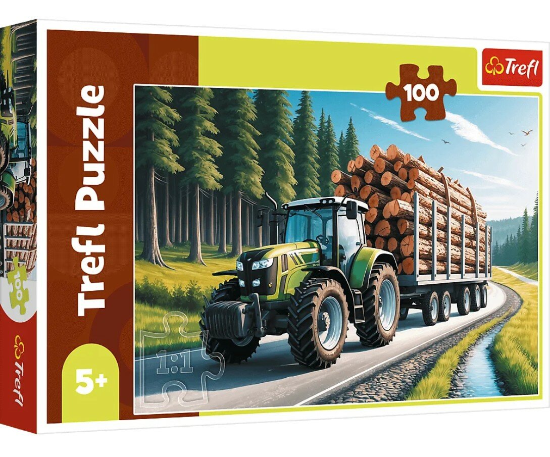 Пазл для детей Trefl 100 деталей, элементов: Трактор-лесовоз