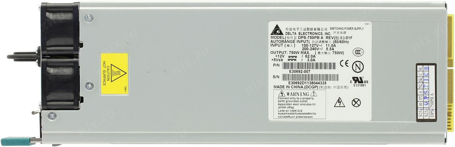 Блок питания Delta AXX750WPS 750 Вт 125.276 В DPS-750PB E30692-007 SR2600UR SR2625UR