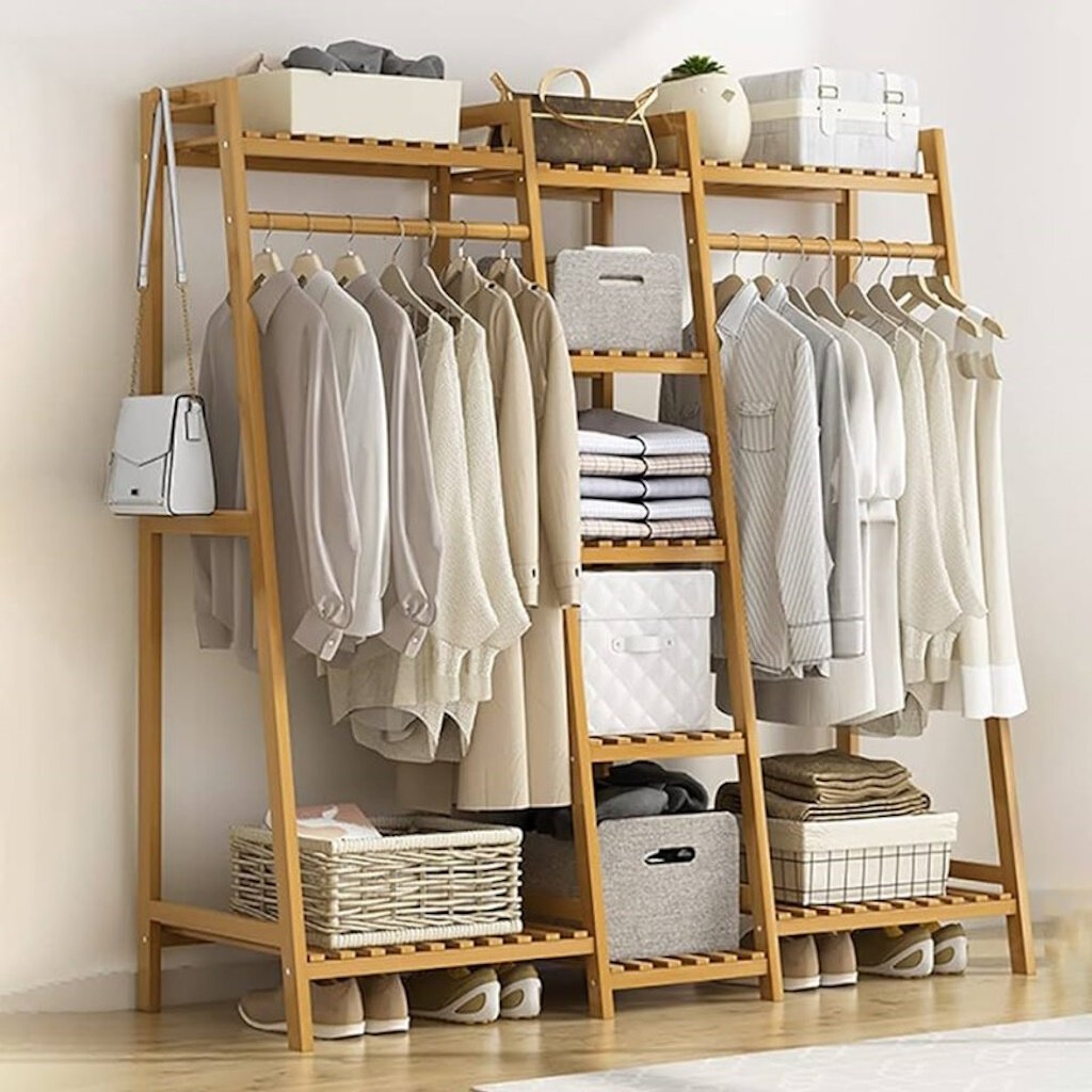 Стеллаж напольный для одежды из бамбука Bambuchka, 130х40х140 см