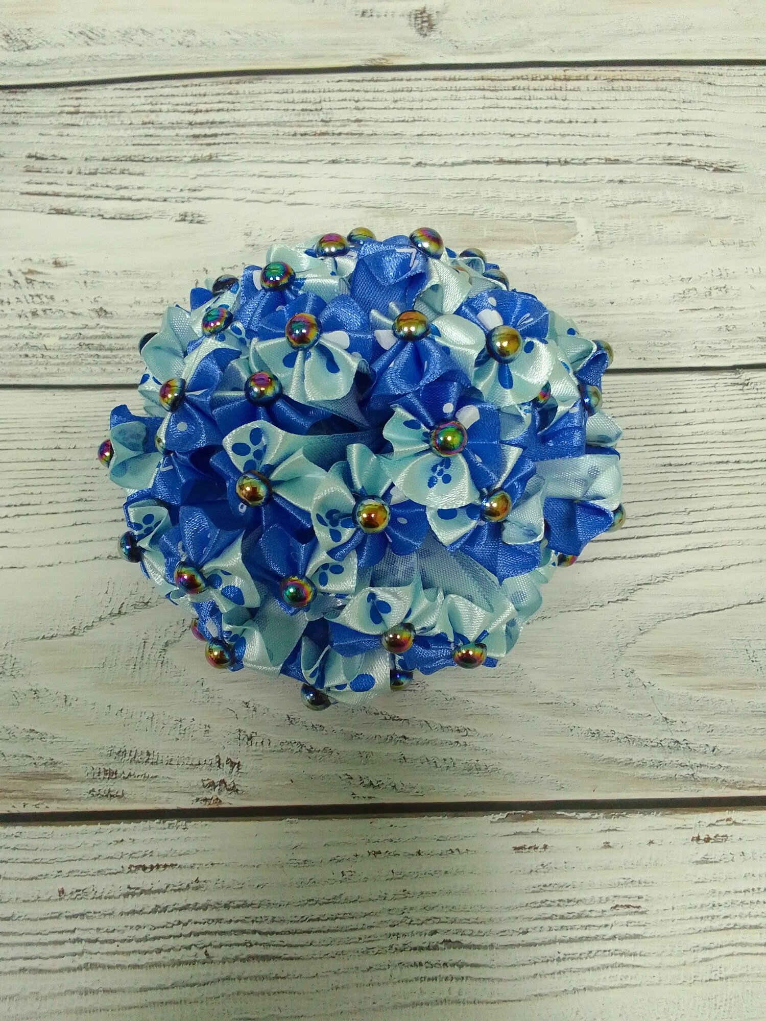 Резинка для волос "Пушистики", текстиль, голубая/синяя, 14 см