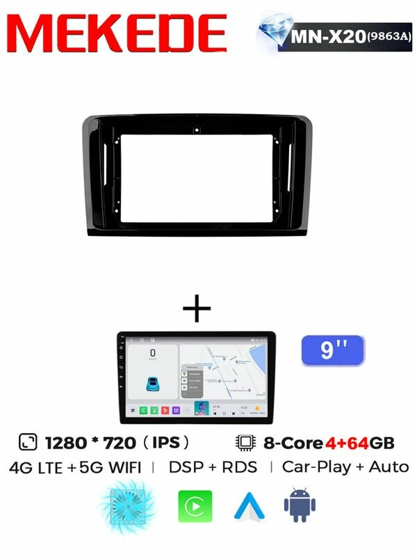Магнитола 9" Mekede MN X20 Pro 4/64 Gb Mercedes Benz ML GL ML350 X164 W164 GL320 2005-2009 F1 carplay