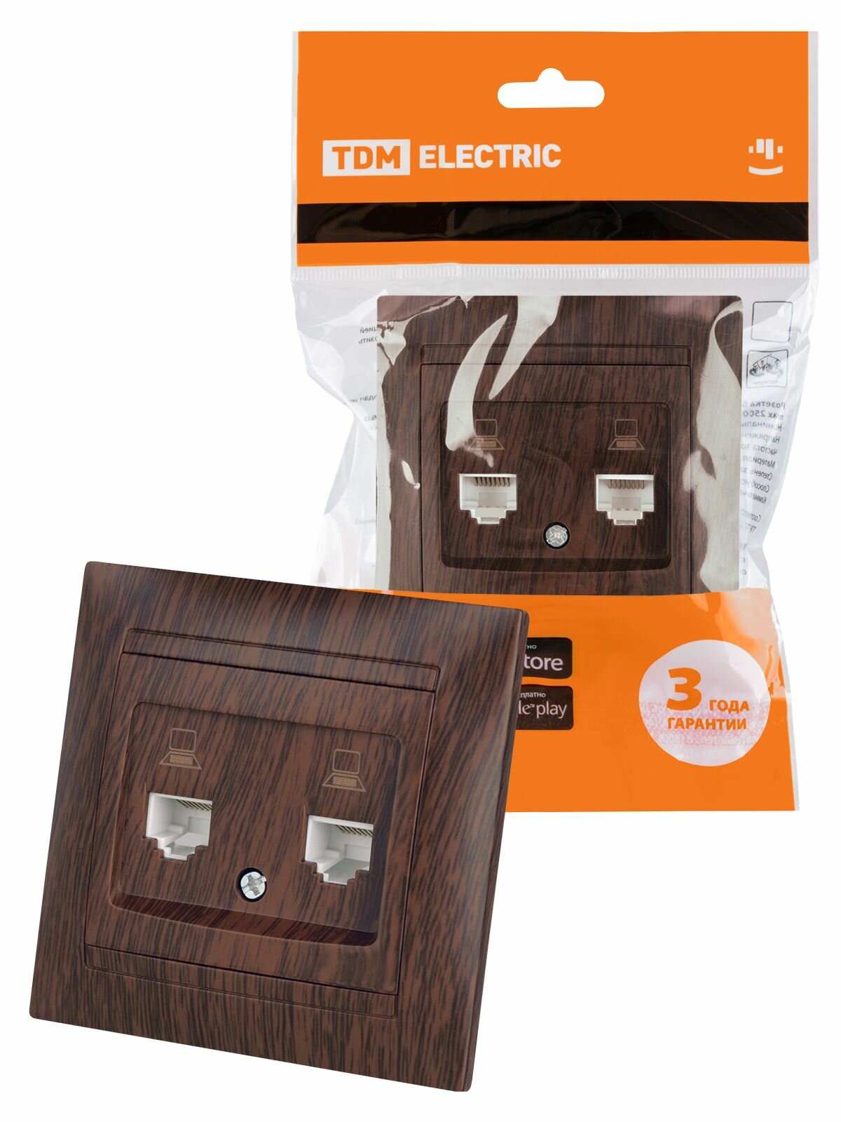 Розетка компьютерная двойная RJ45 венге "Лама" TDM Electric