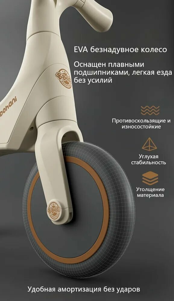 Беговел, Детский трехколесный велосипед 4-в-1, с ручкой, музыкой и подсветкой, для детей 1-6 лет, белый — фото 1