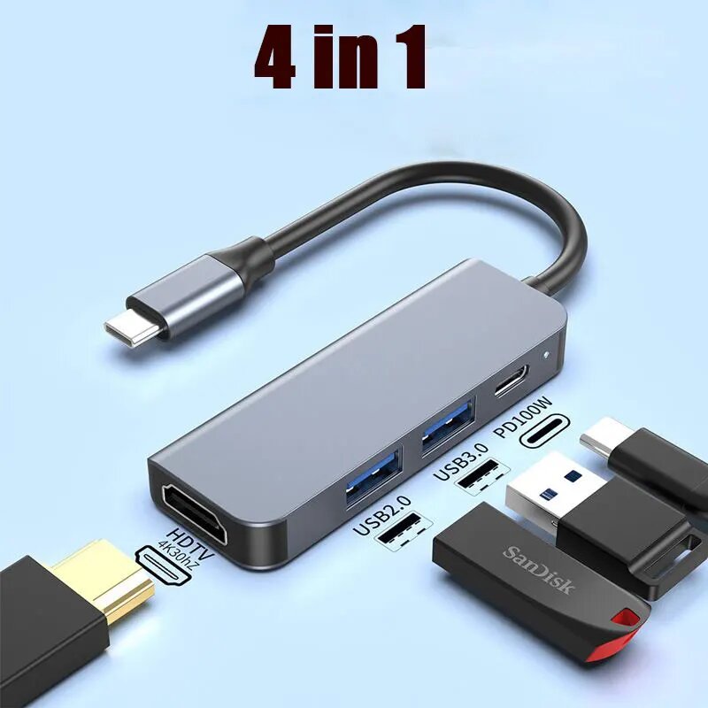 ULOOPKY 5-портовый USB C хаб для MacBook iPad Samsung 4 in 1