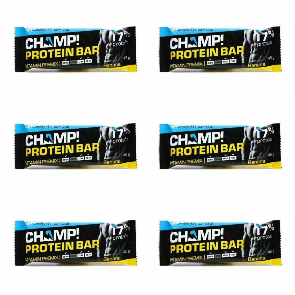 Champ Батончик протеиновый, Банановый, 45 г, 6 шт