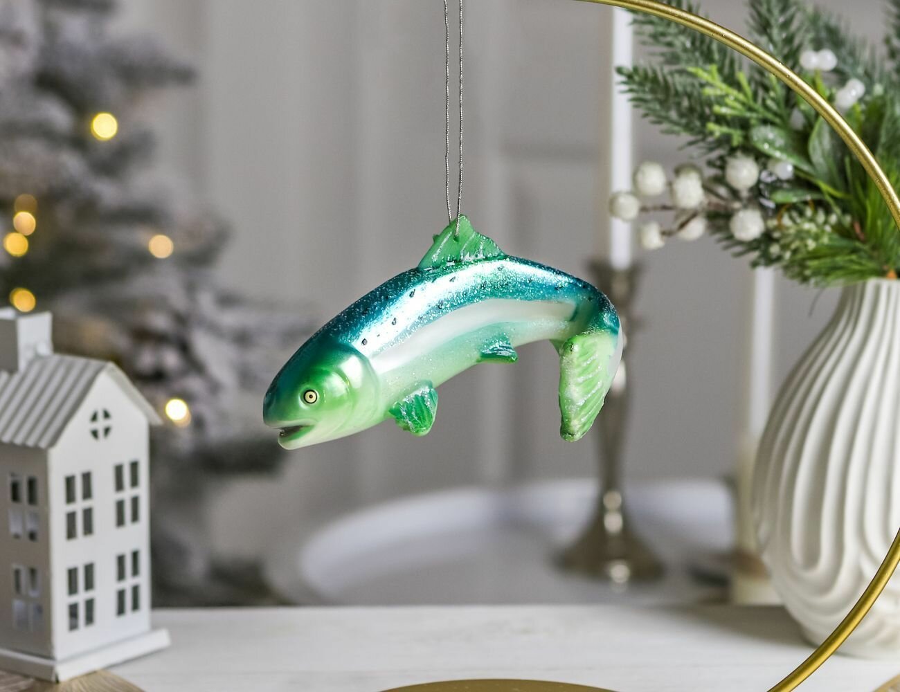 Ёлочная игрушка благородный лосось, коллекция мечта рыбака, стекло, 13 см, Kurts Adler NB1763
