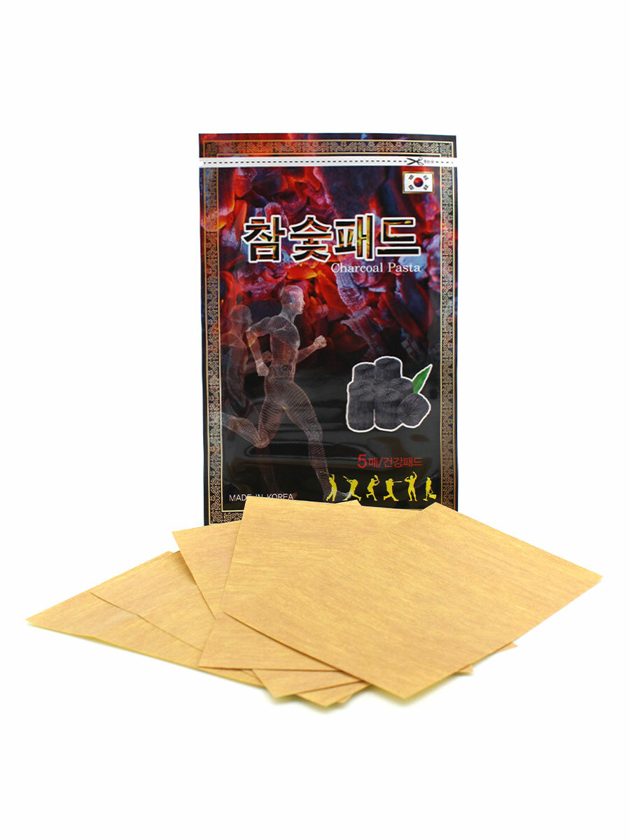 Korean Glu Пластырь для стоп с древесным углём Charcoal Pasta Patch, 5 шт