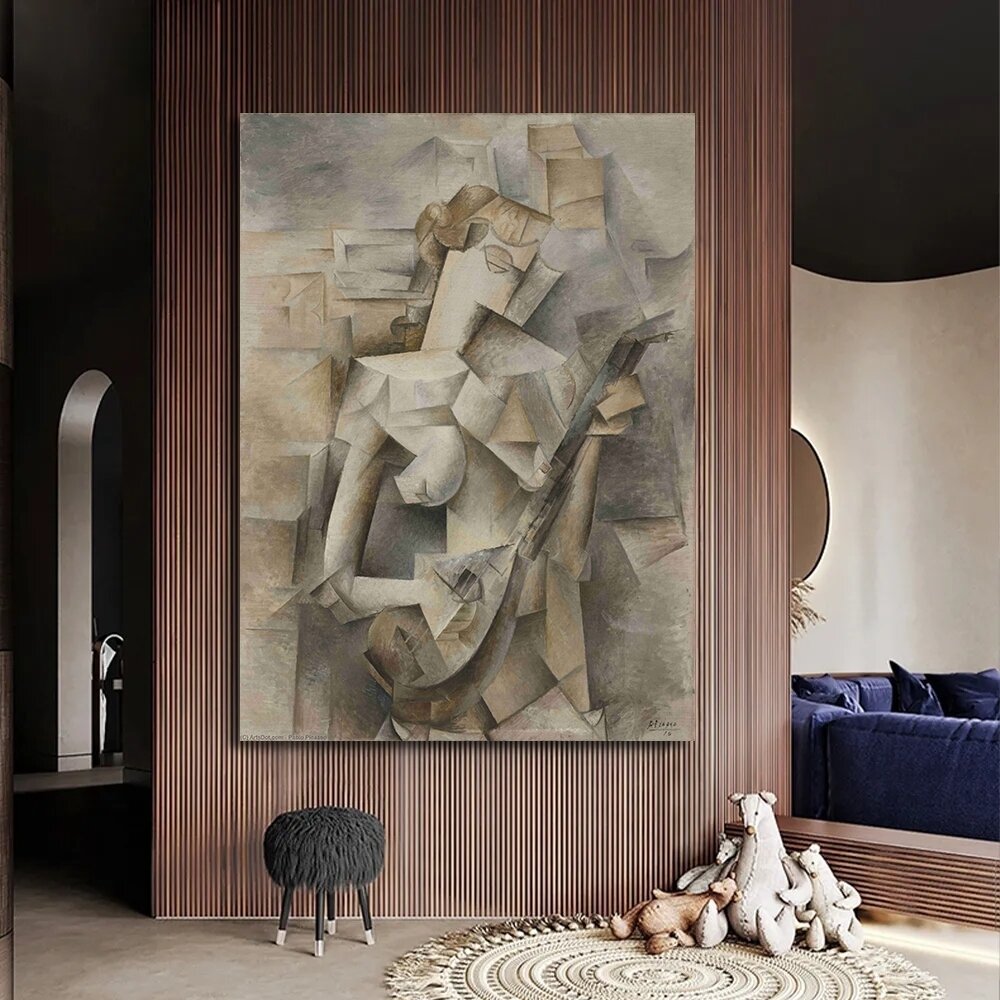 Девушка с мандолиной (Фанни Телье) / репродукция, Картина на холсте Пабло Пикассо, 50х70 см.