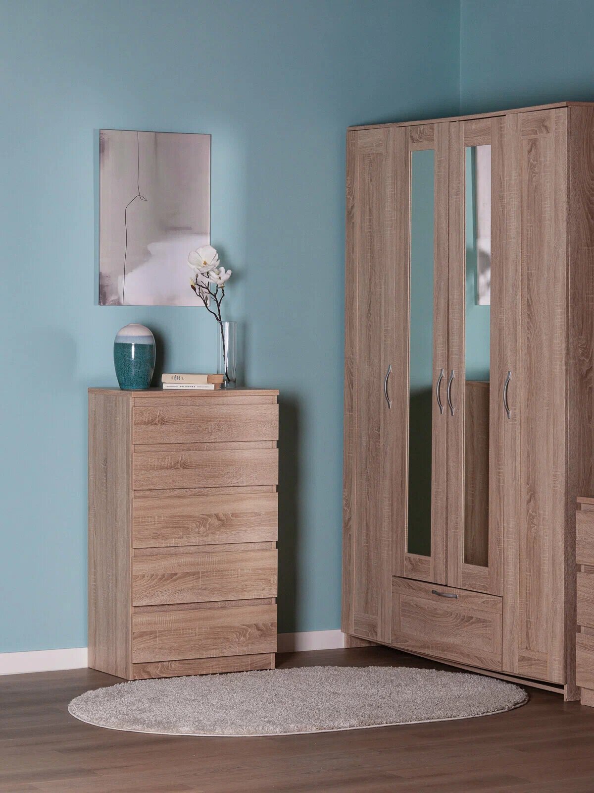 Комод "Кастор" 5 выдвижных ящиков, дуб сонома, 65 см х 40 см х 112 см