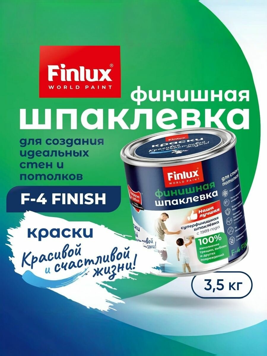 Finlux F-4 Готовая Финишная полимерная шпаклевка для стен и потолков (2,5 л, Белая)