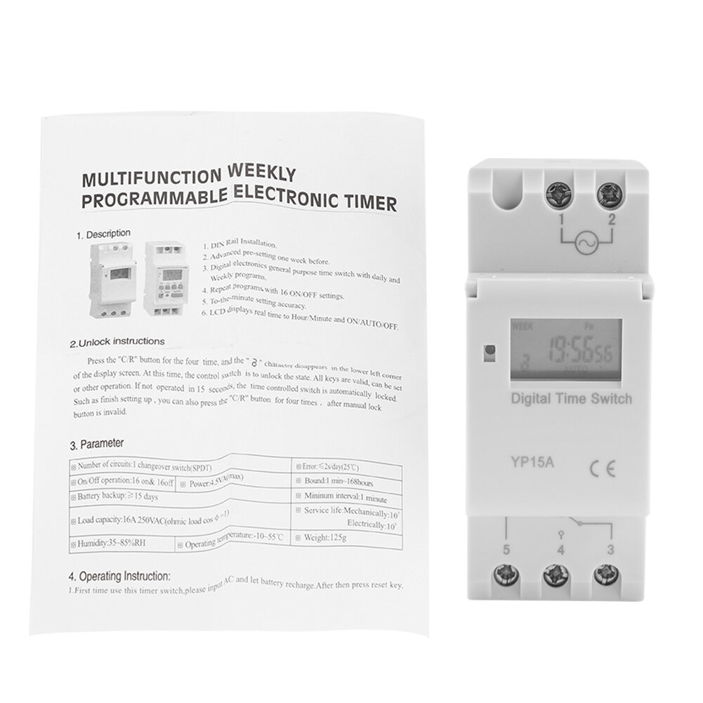 16A Digital LCD Power Timer Programmable Relay Time Switch (DC12V)