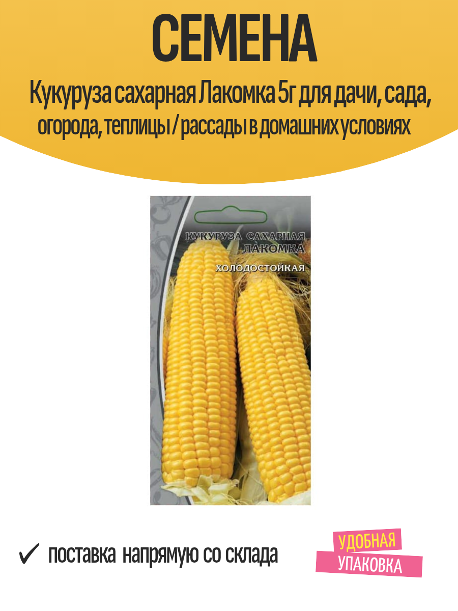 Семена Кукуруза сахарная Лакомка 5г для дачи, сада, огорода, теплицы / рассады в домашних условиях