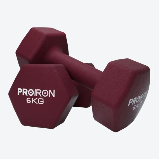 Гантели неопреновые гексагональные Proiron 2шт по 6кг, бордовый