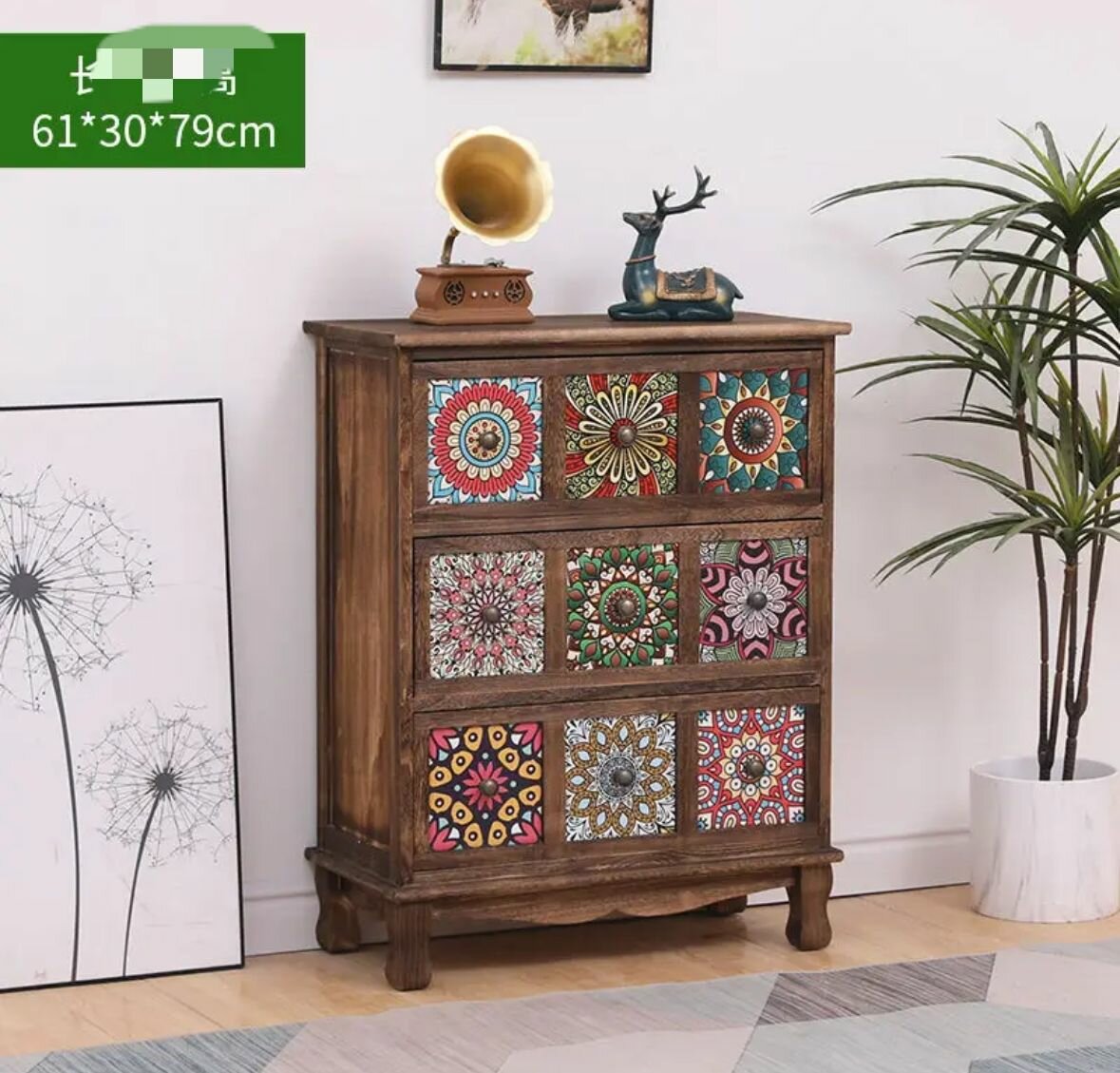 Комод из массива дерева с 9 ящиками для удобного хранения в спальне, гостиной или на балконе, классический дизайн, 61х30x79 см