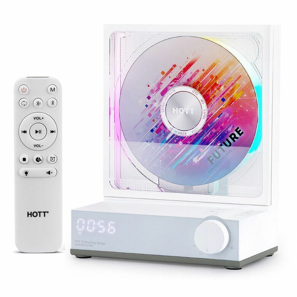 MEGICOTBluetooth Перезаряжаемый CD-плеер с динамиками RGB светом музыкальной записью оптическим портом Bluetooth Функция приема и передачи, ретро-настольный вертикальный