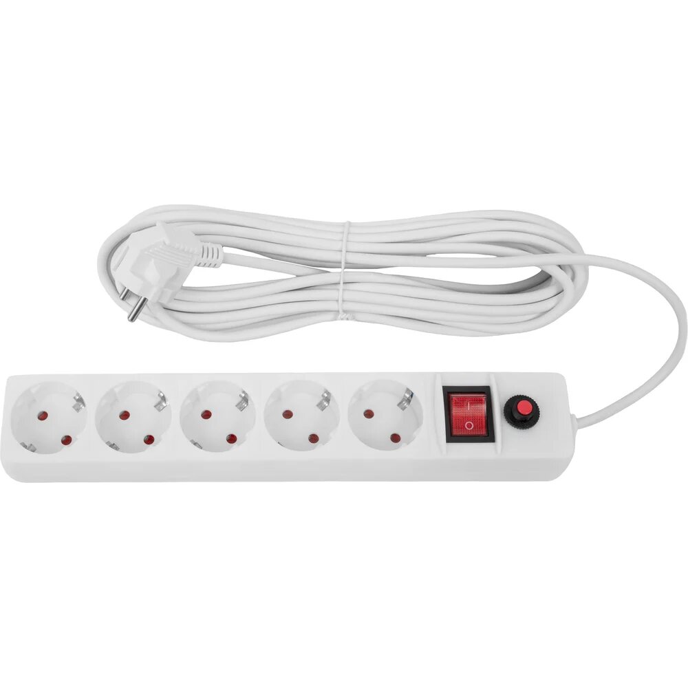 Сетевой фильтр Gigant с заземлением белый ПВС 3x0.75мм2, 5 розеток, 10м 80111, Тип провода пвс с сечением 3х0