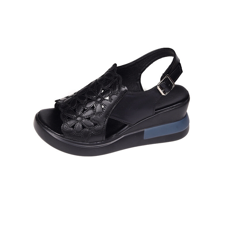 Женские спортивные туфли на толстой танкетке, новые летние женские туфли на высоком каблуке с открытым носком, туфли на полой платформе, визуально увеличивающие рост.