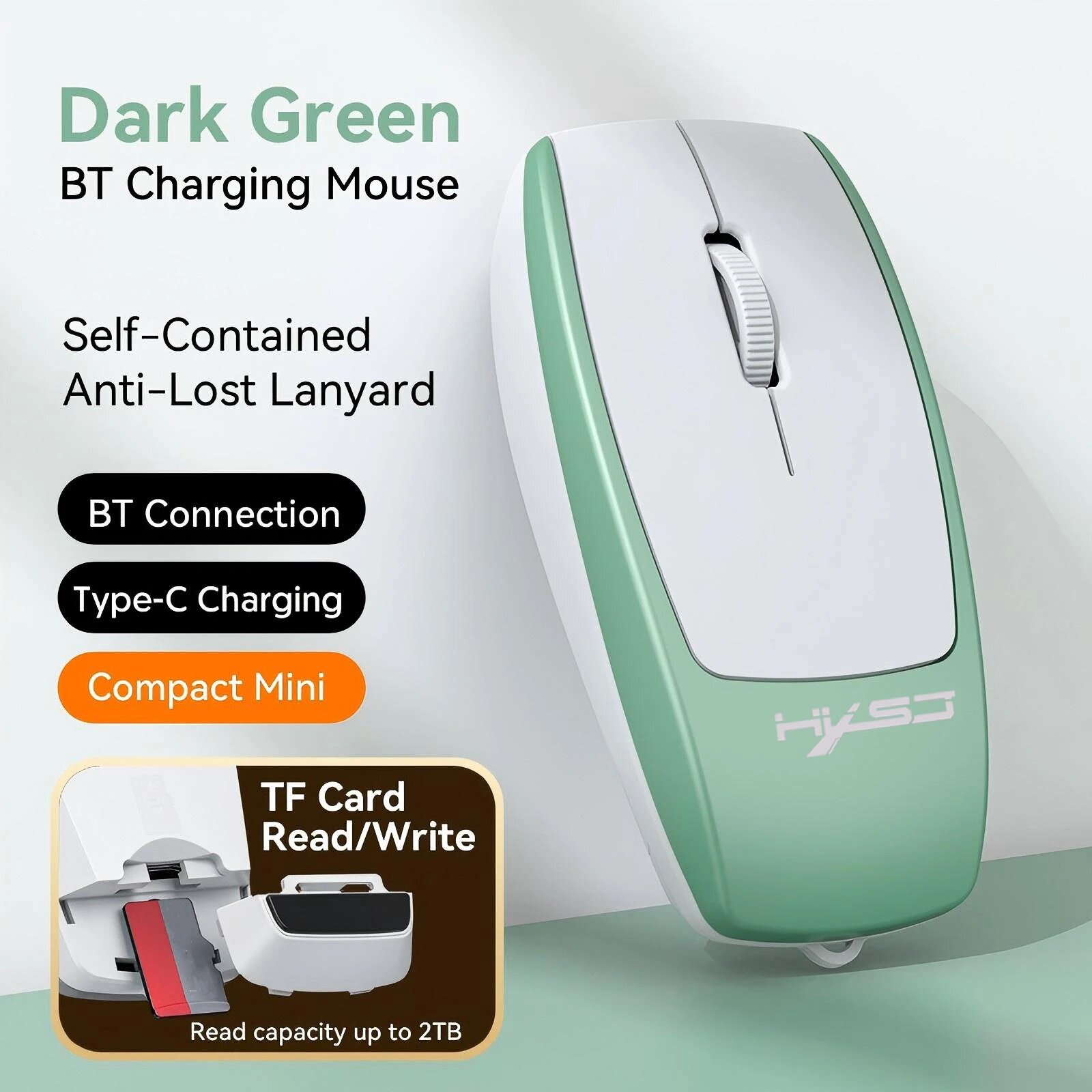 Беспроводная мышь HXSJ Dark Green Bluetooth 5.1 с TF картой