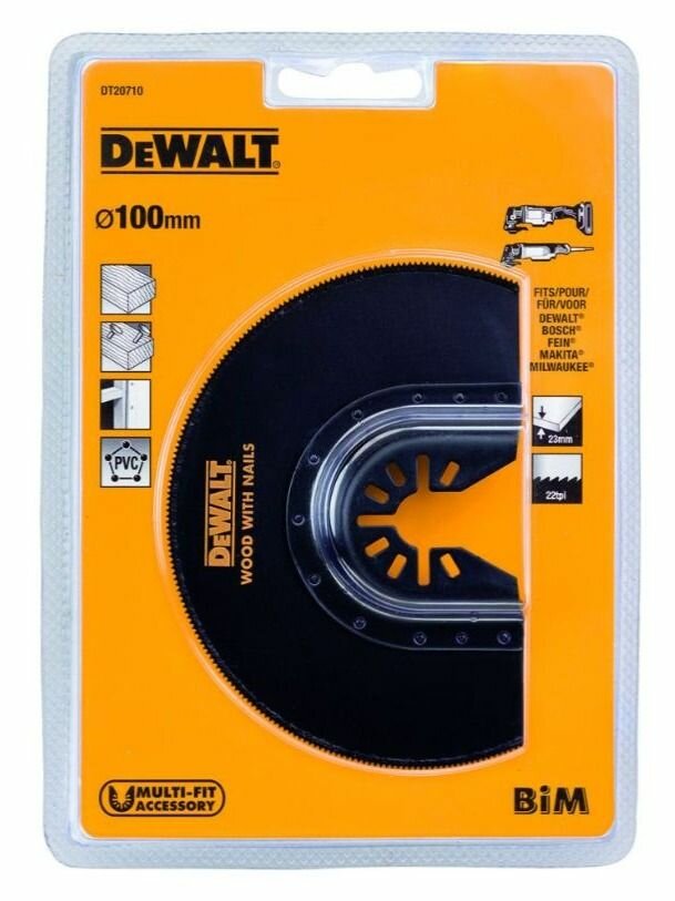 Полотно пильное для мультитул "DeWalt" BiM по дер. с гвозд. вогн. 100х23мм DT20710-QZ
